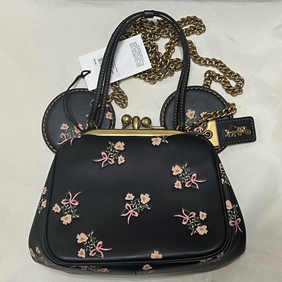 Coach | Bags | Minnie Mouse Floral Kisslock Leather Bag Disney X Coach ...